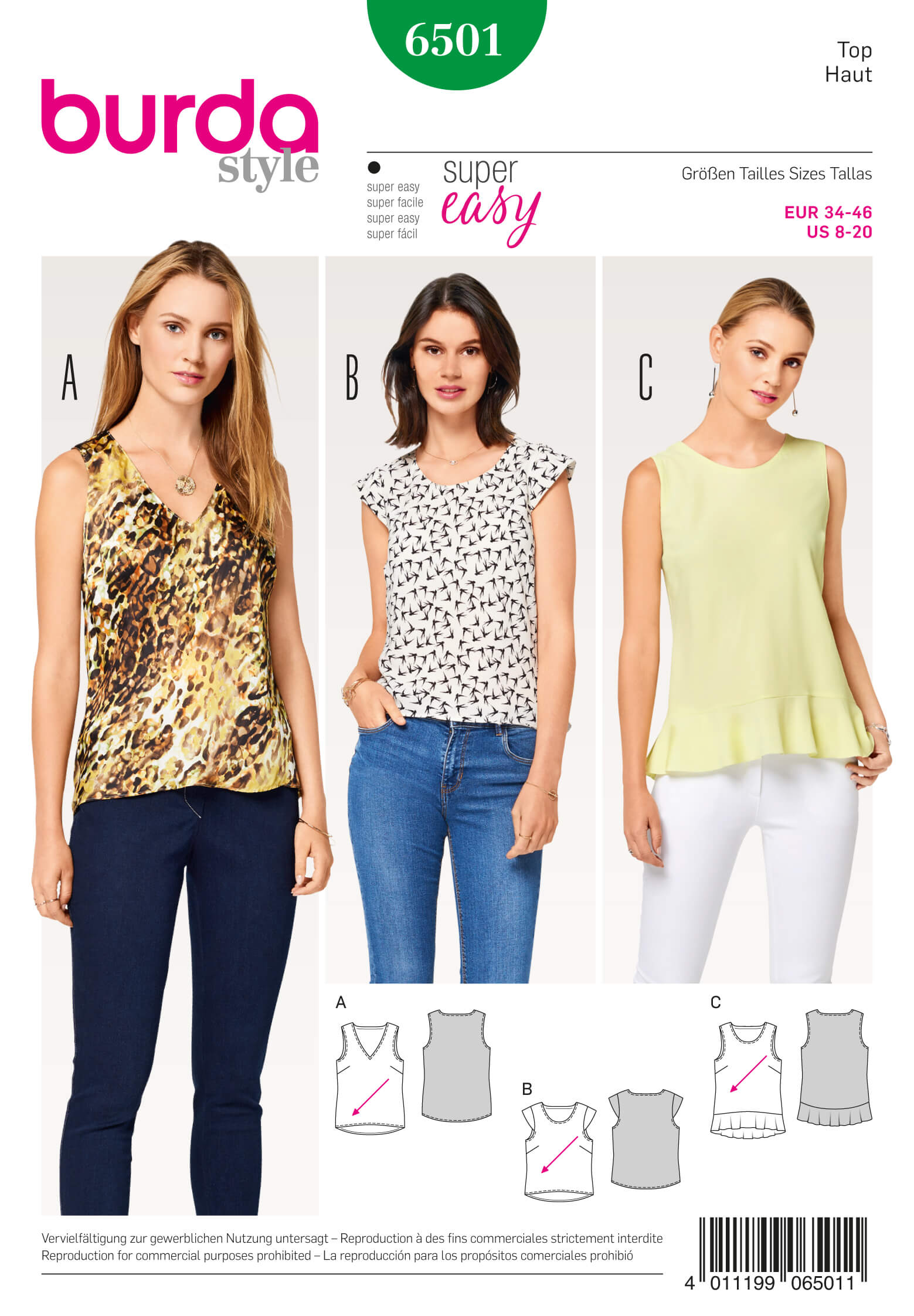 Burda Style Pattern B6501 Women’s’ Top with Flounce - Sewdirect Australia
