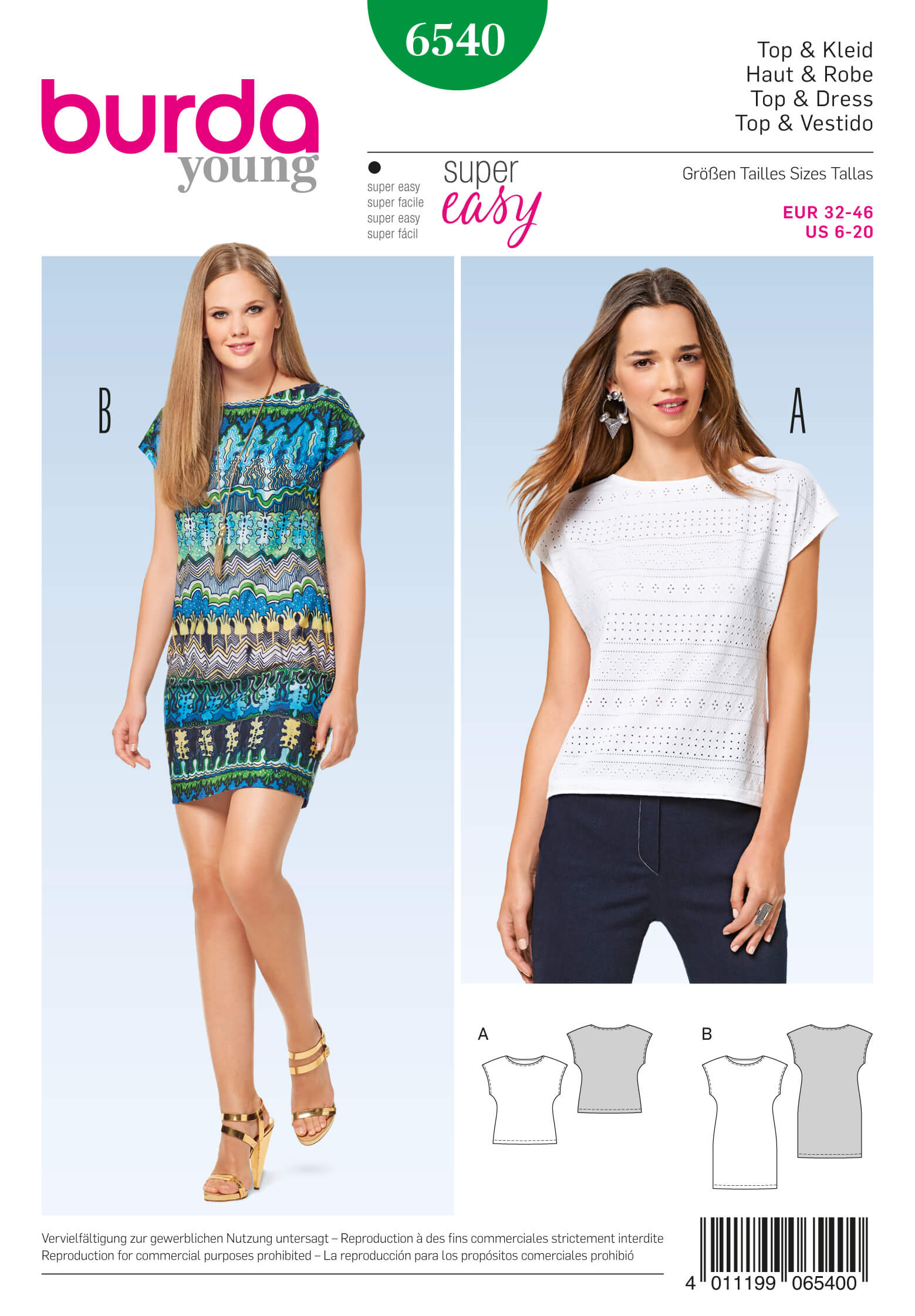 Burda Style Pattern B6540 Misses’ Top and Dress - Sewdirect Australia