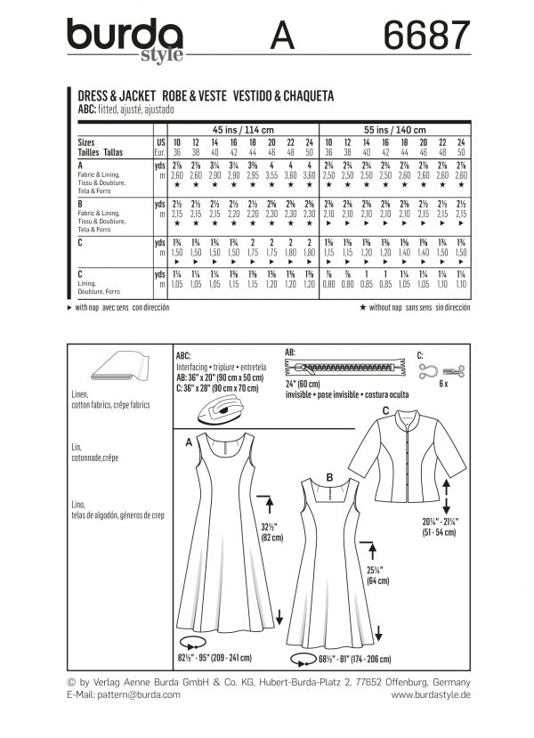 Burda B6687 Women’s Dress & Jacket Sewing Pattern - Sewdirect Australia