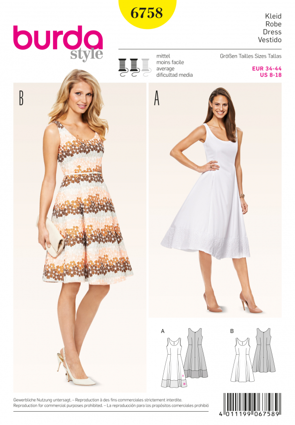 Burda B6758 Dresses Sewing Pattern - Sewdirect Australia