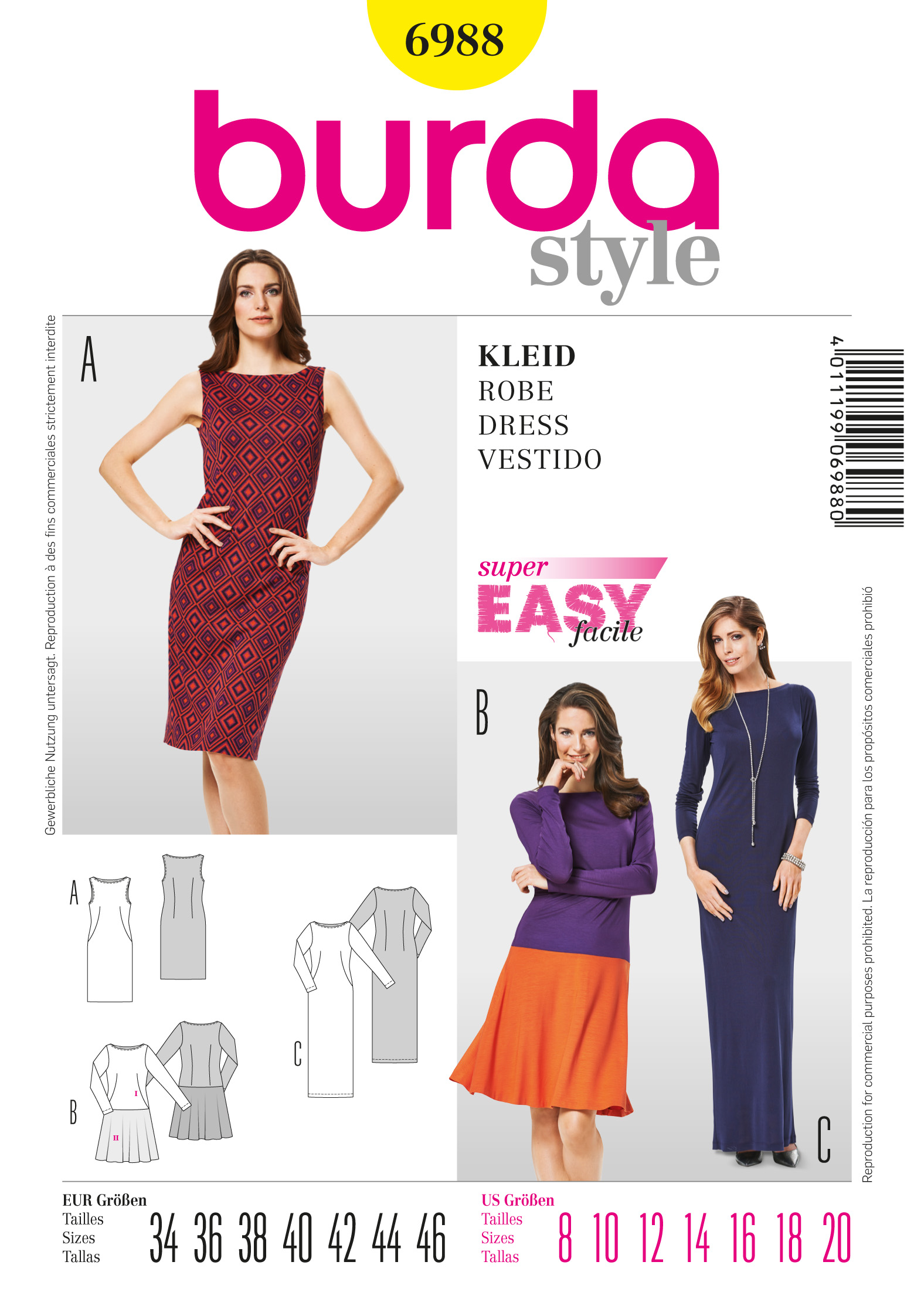B6988 Burda Style Dress Sewing Pattern - Sewdirect Australia