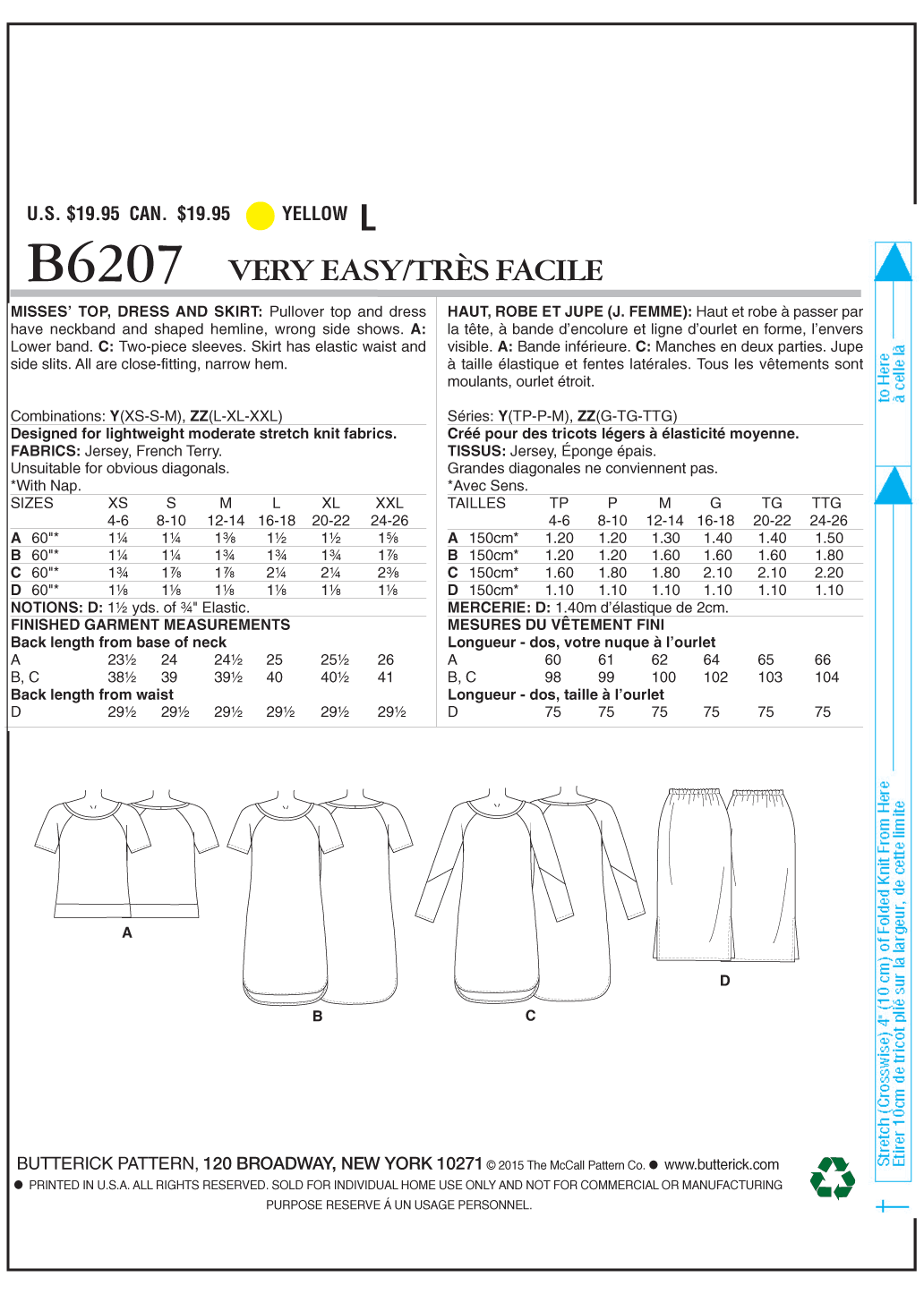 Butterick Sewing Pattern B6207 Misses’ Top, Dress and Skirt - Sewdirect ...