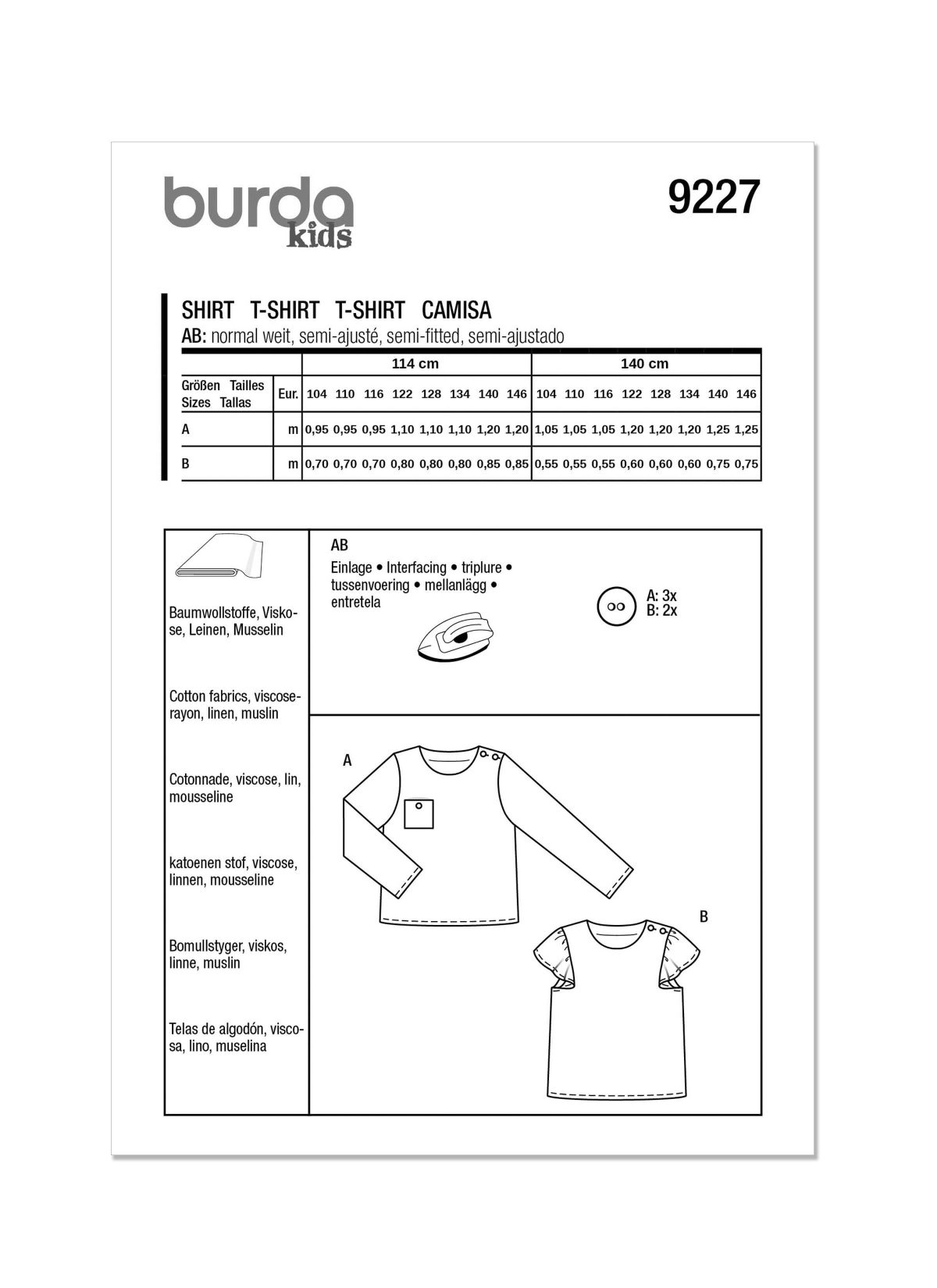 Burda Style pattern B9227 Children’s Tops - Sewdirect Australia