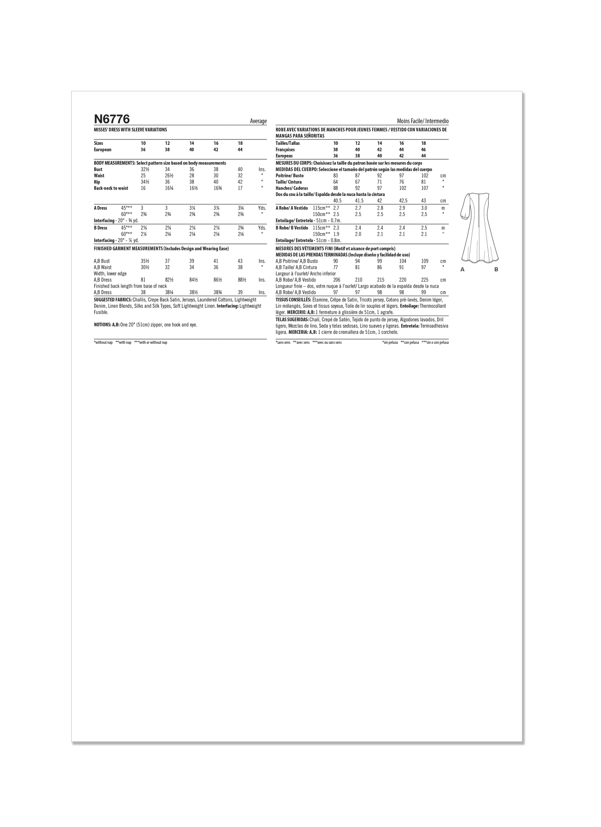 New Look Sewing Pattern N6776 Misses’ Dress With Sleeve Variations ...