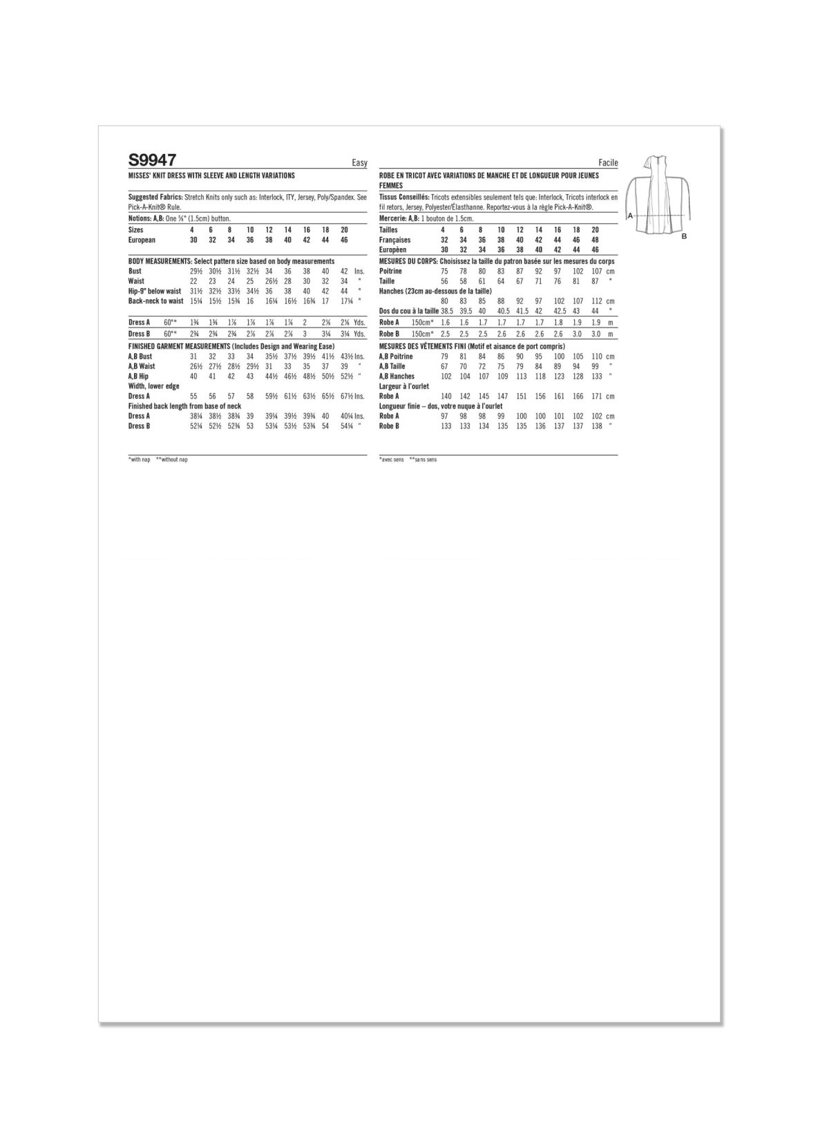 Simplicity Sewing Pattern S9947 Misses’ Knit Dress with Sleeve and ...