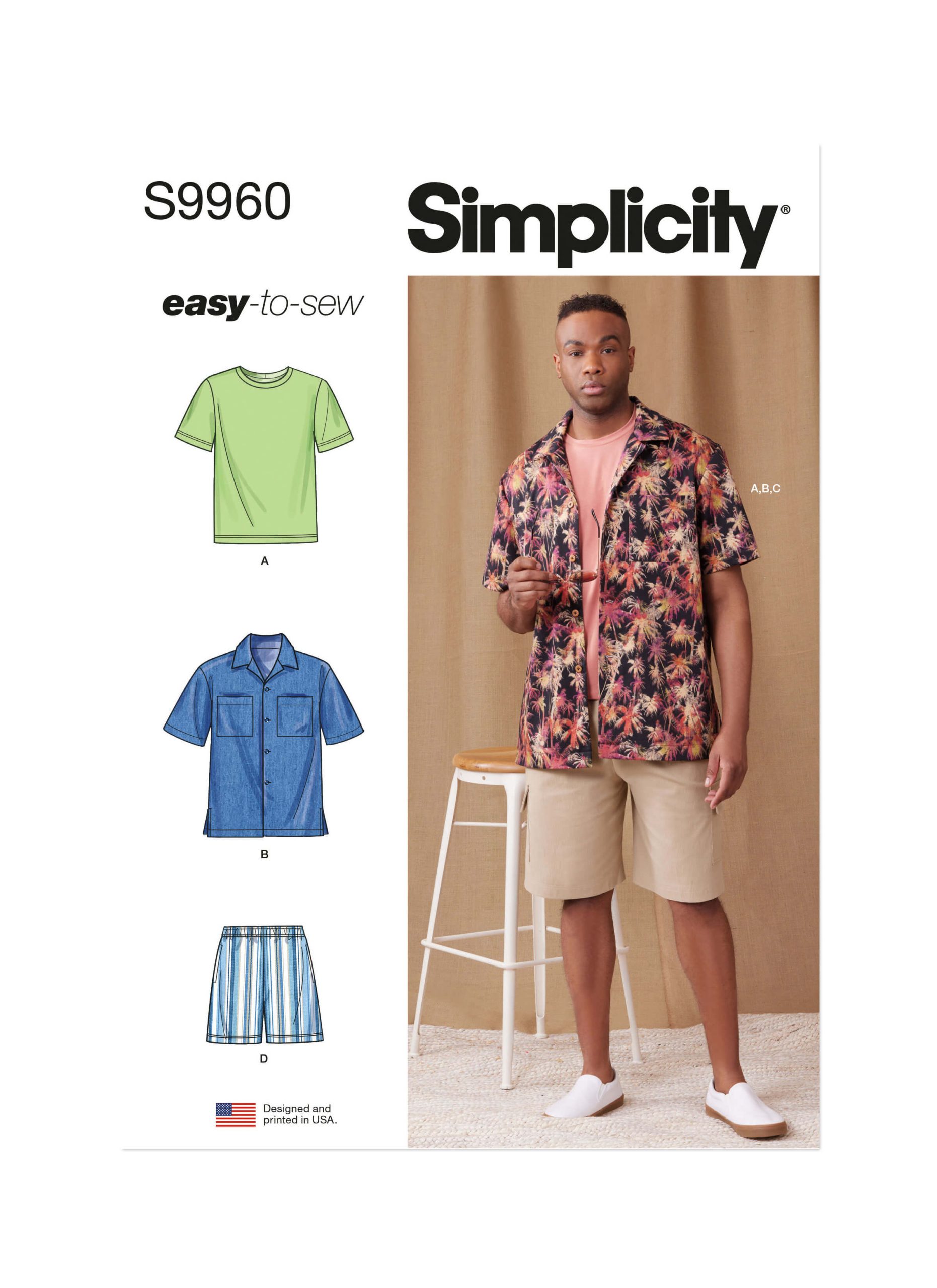 Simplicity Sewing Pattern S9960 Men’s Knit T-Shirt, Shirt and Shorts ...