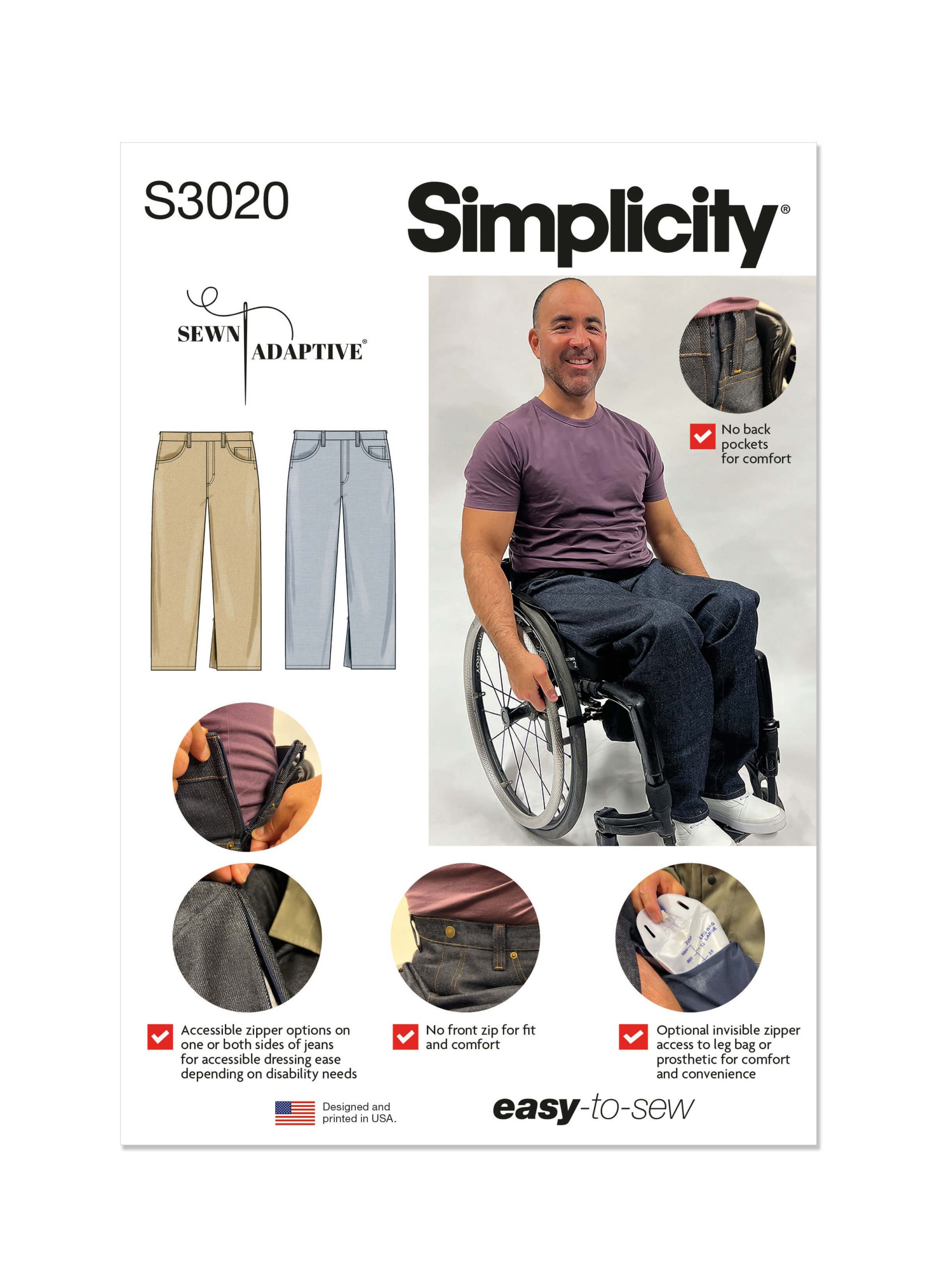 Simplicity Sewing Pattern S3020 Unisex Adaptive Jeans by Sewn Adaptive ...