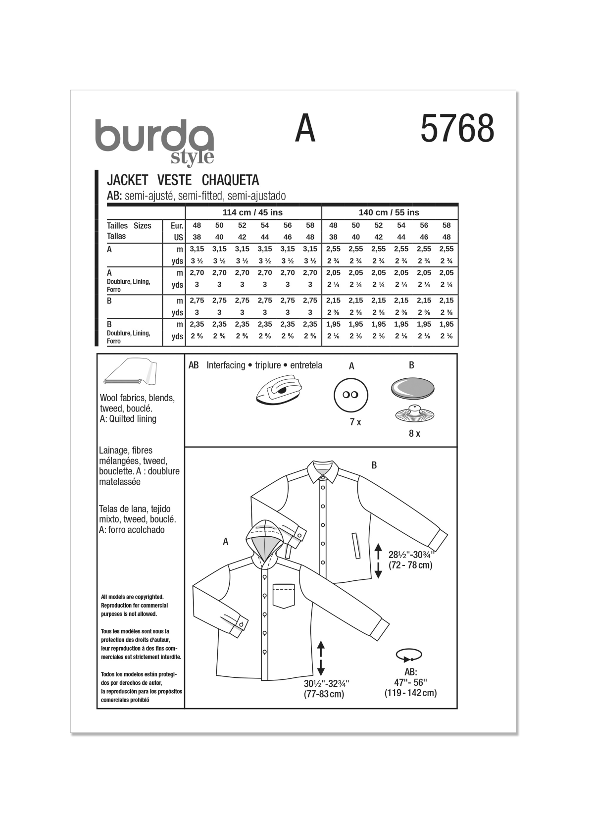 Burda Style Pattern 5768 Men’s Jacket - Sewdirect Australia
