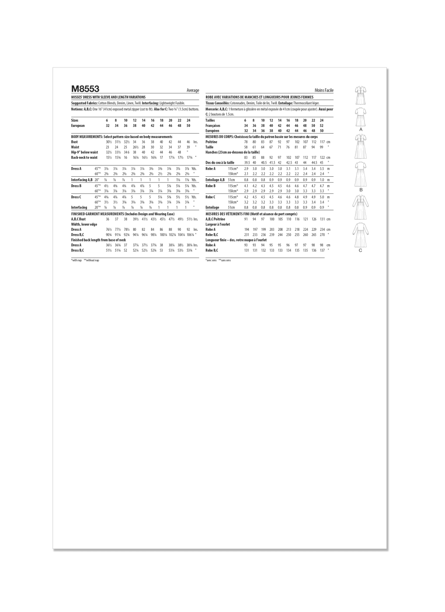 McCall’s Sewing Pattern M8553 Misses’ Dress with Sleeve and Length ...