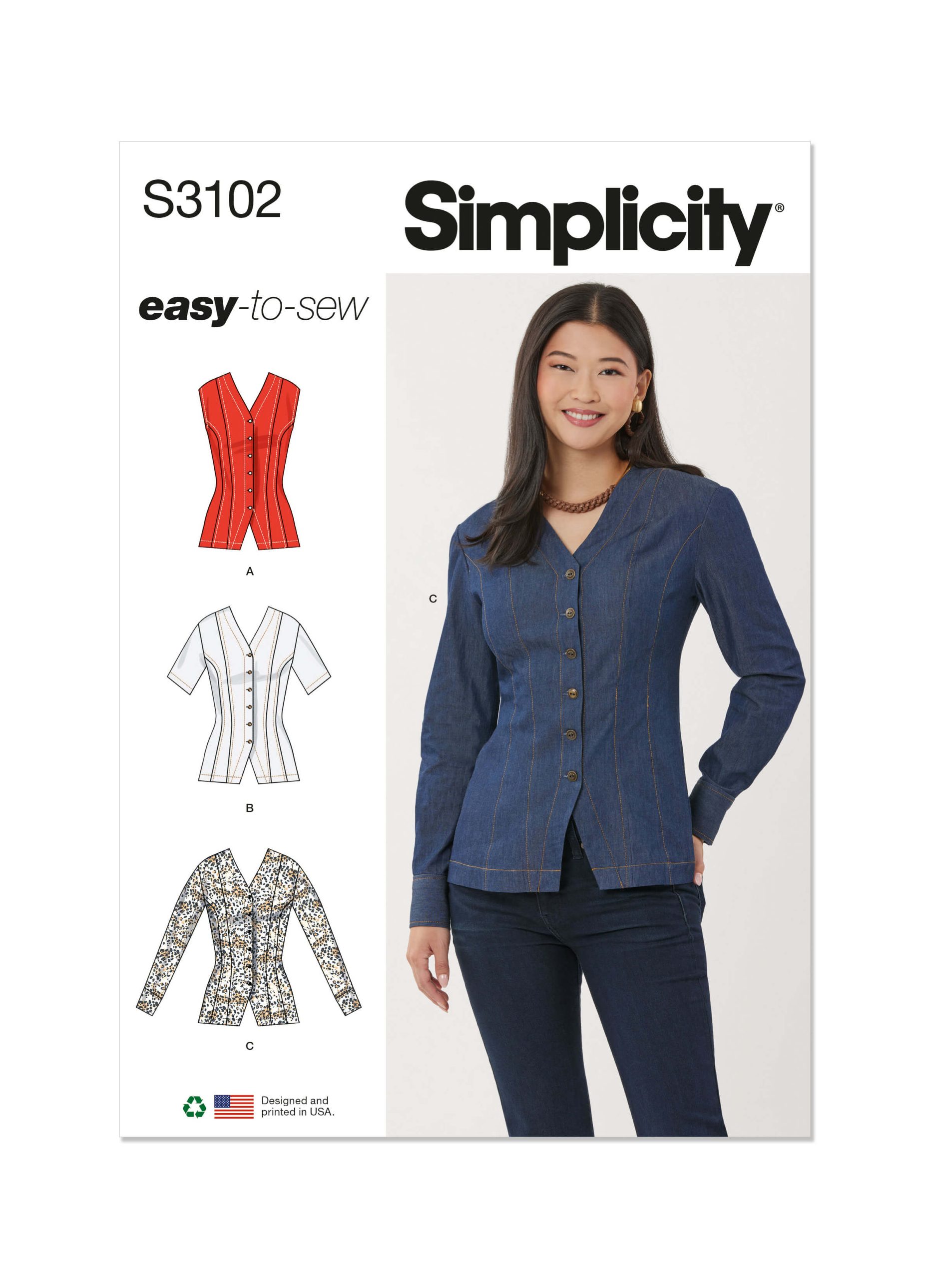Simplicity Sewing Pattern S3102 Misses’ Shirt with Sleeve Variations ...
