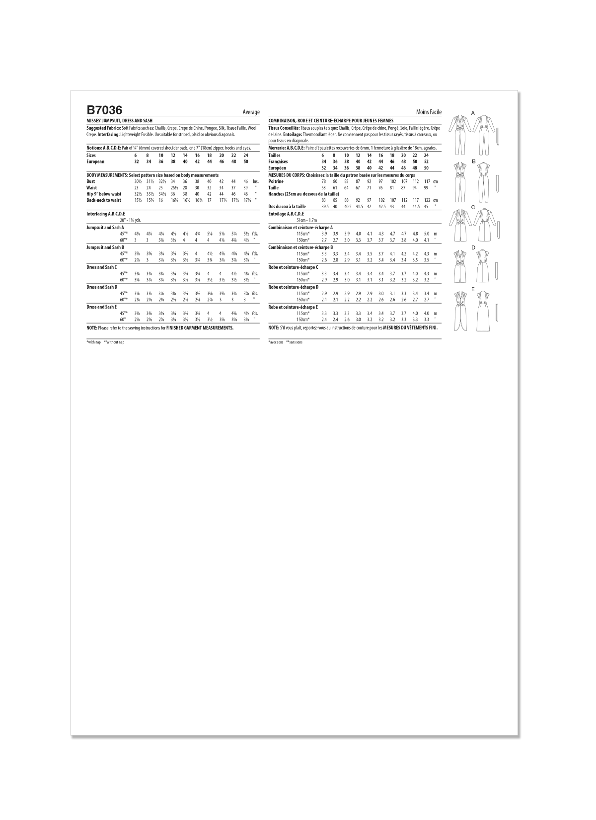 Butterick Sewing Pattern B7036 Misses’ Jumpsuit, Dress and Sash ...