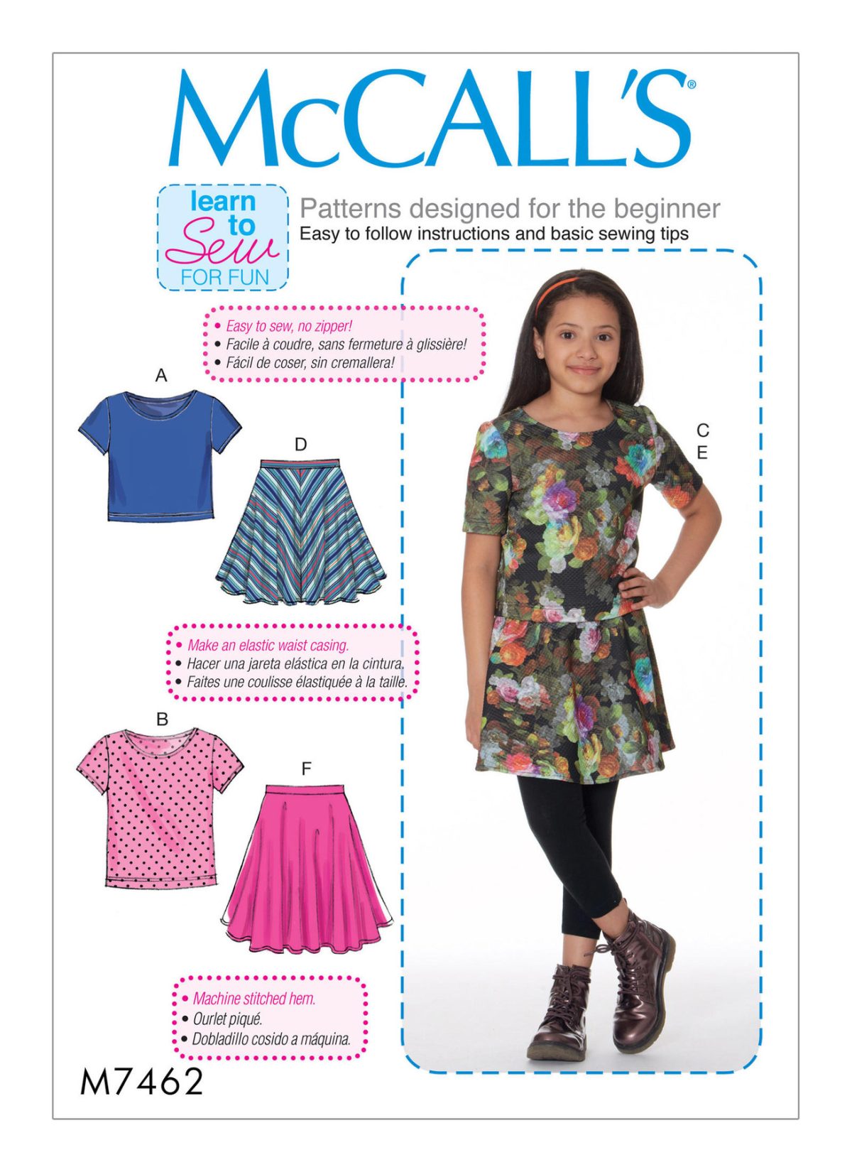 McCall’s Sewing Pattern M7462 Girls’/Girls’ Plus Knit Tops and Flared Skirts - Sewdirect Australia