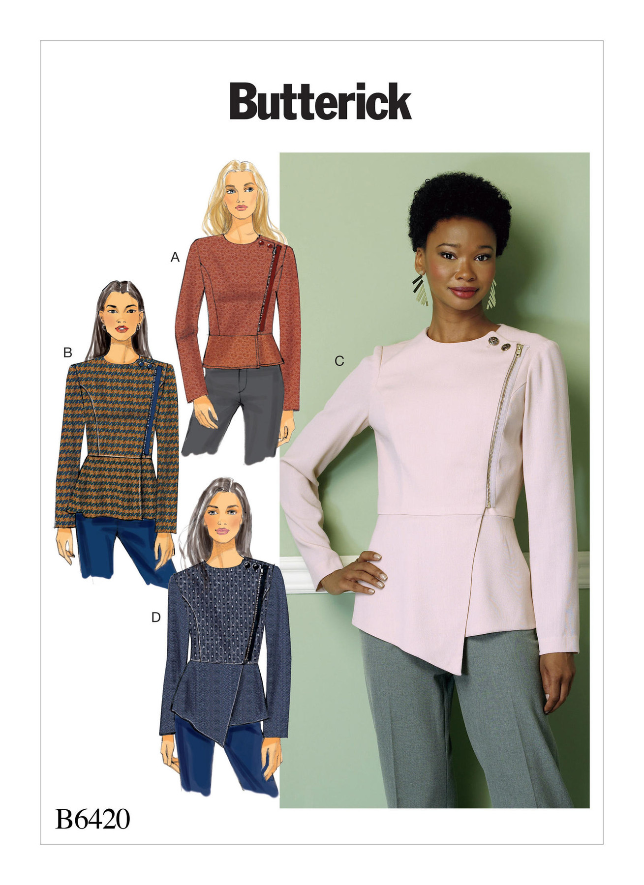 Butterick Sewing Pattern B6420 Misses’ Asymmetrical-Zip, Peplum Moto ...