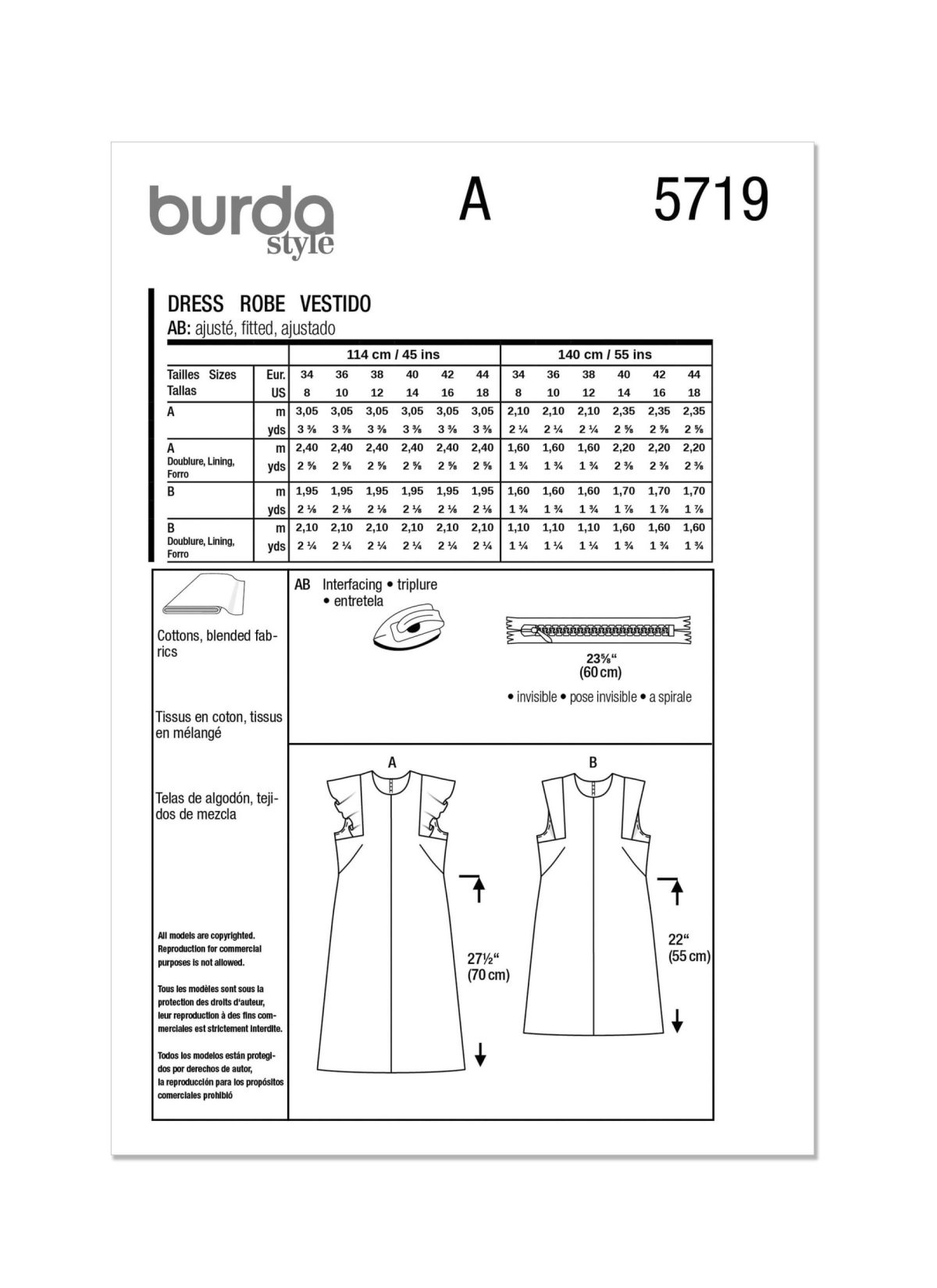 Burda Style Sewing Pattern 5719 Misses’ Dress - Sewdirect Australia