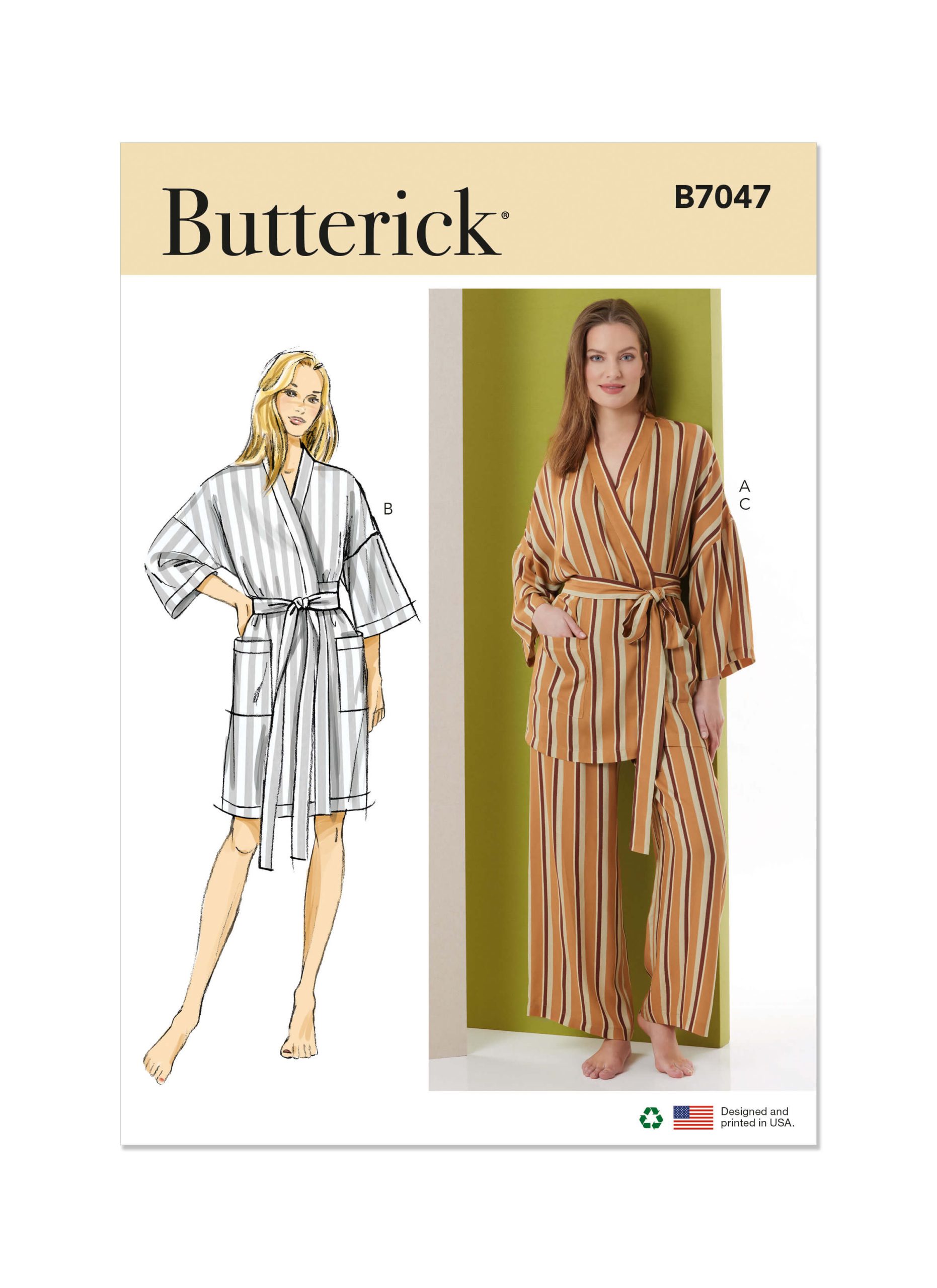 Butterick Sewing Pattern B7047 Misses’ Robe in Two Lengths and Pants ...