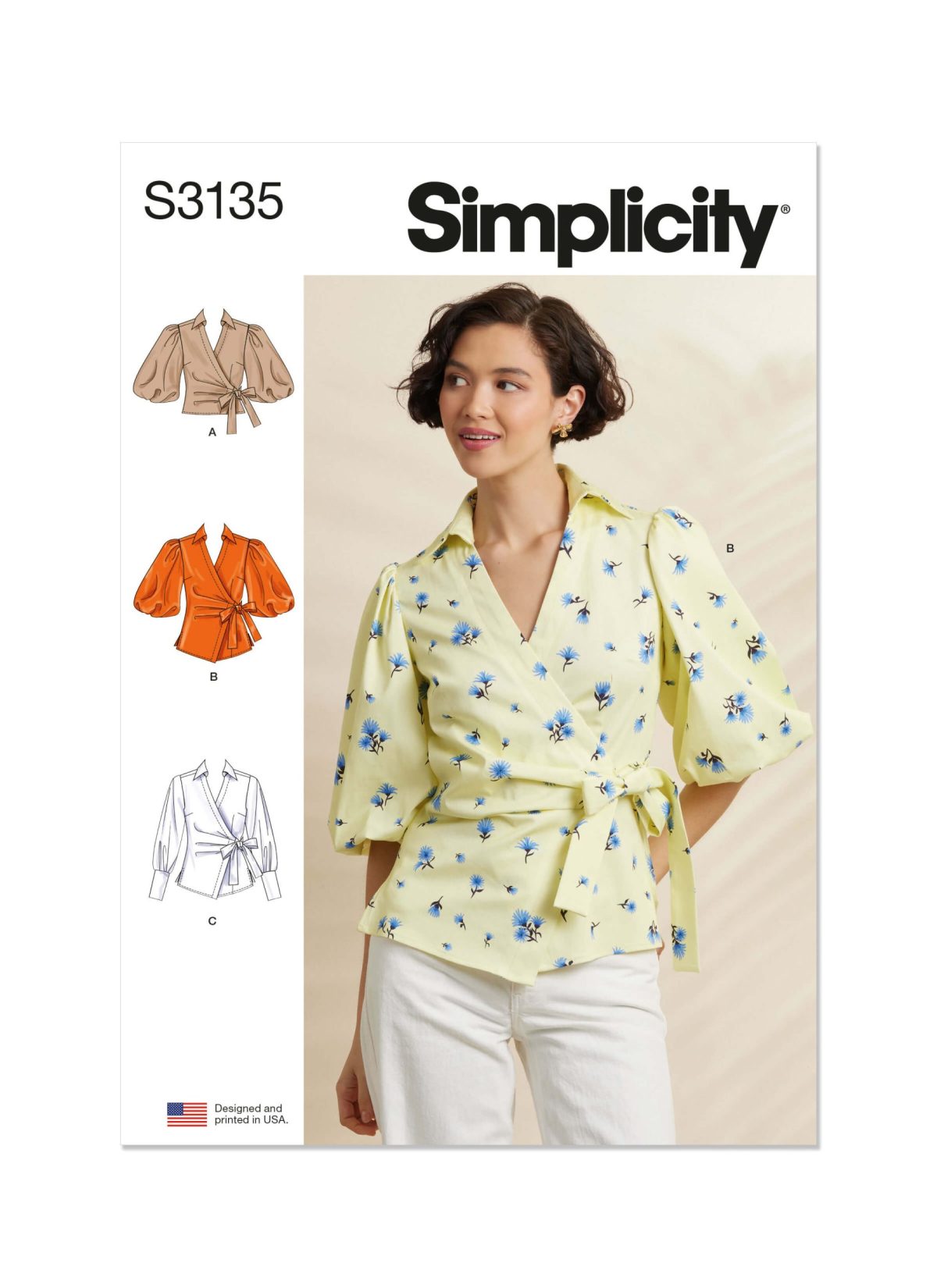 Simplicity Sewing Pattern S3135 Misses’ Wrap Top with Sleeve Variations ...
