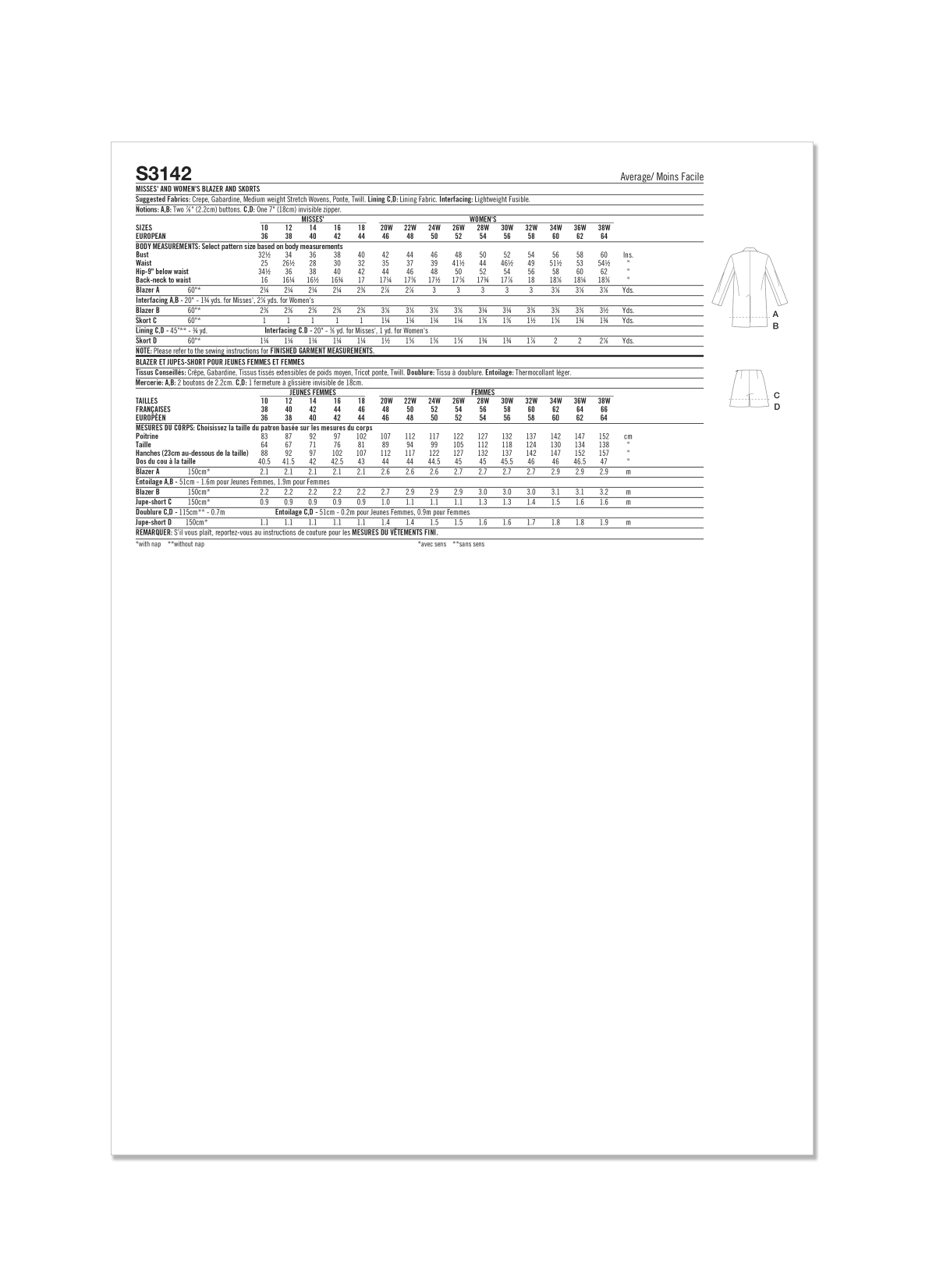 Simplicity Sewing Pattern S3142 Misses’ and Women’s Blazer and Skorts ...